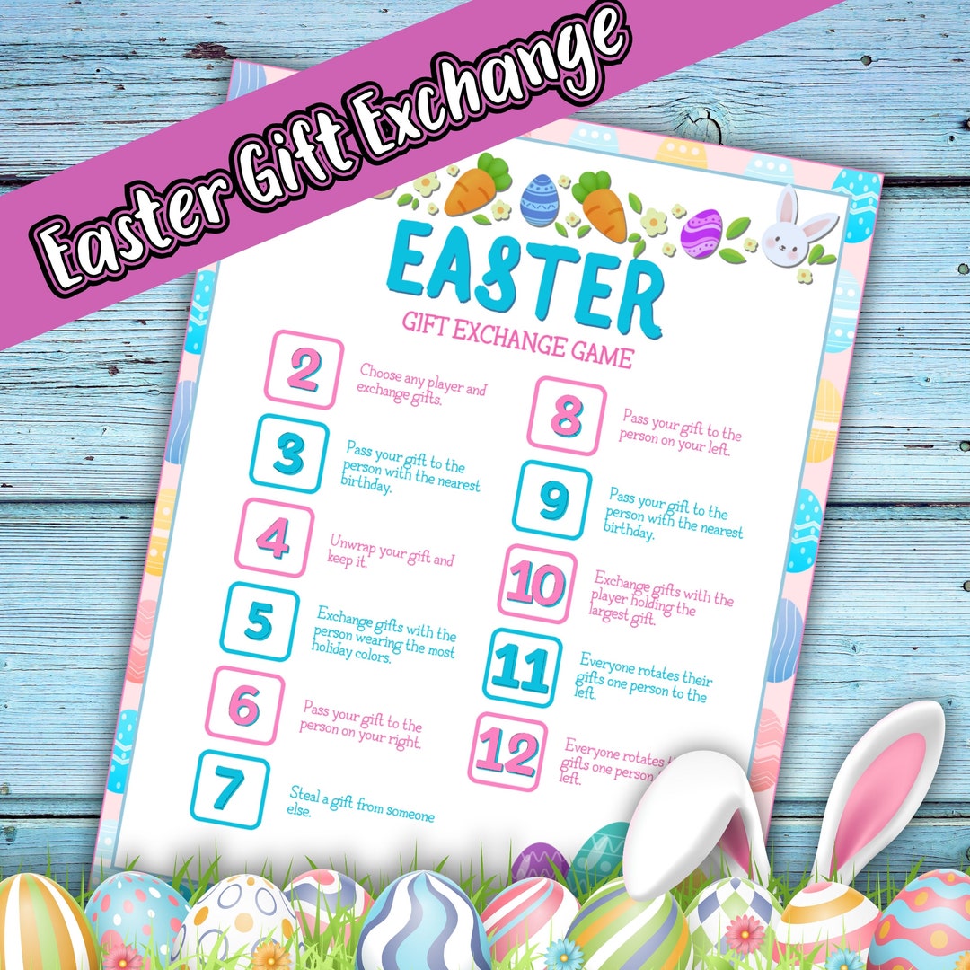 Easter Dice Game Gift Exchange Printable, Pass the Gift Game White ...