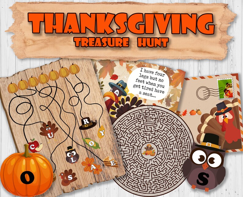 Thanksgiving Kids Treasure Hunt Game party Birthday clues | Etsy
