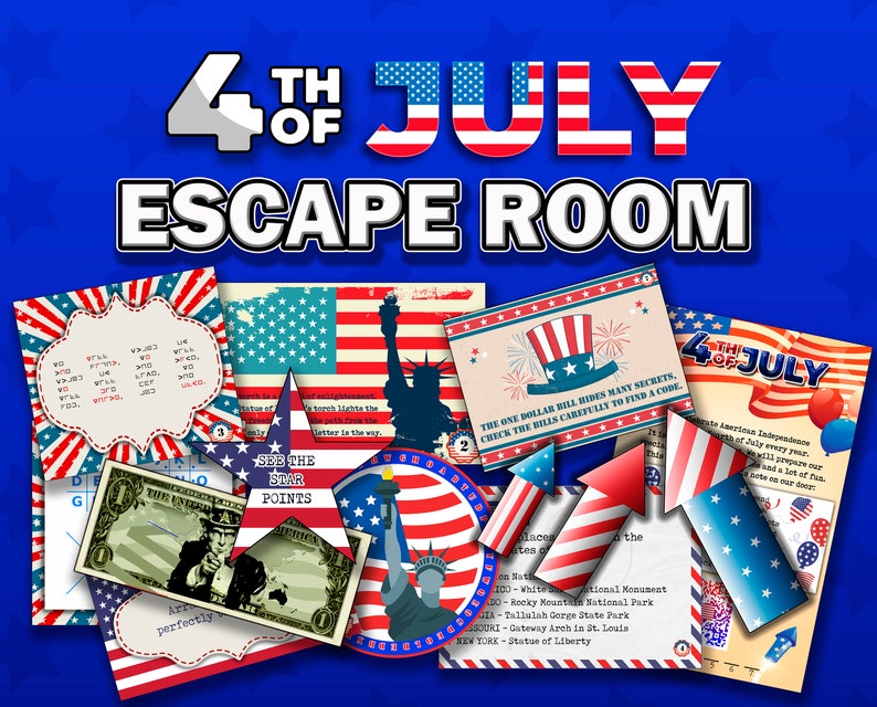 4th July Escape Room Kit Independence Day Printable Games DIY - Etsy UK