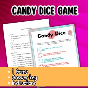 Candy Dice Game, Printable Party Games, Birthday Games Kids Games Fun ...