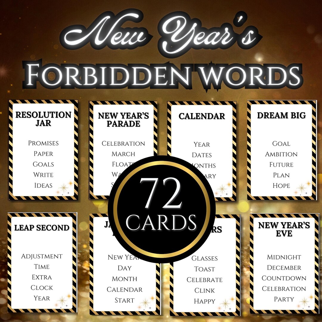 New Year’s Forbidden Words Game, Printable Cards for Fun Party ...