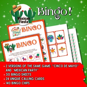 Mexican Party Fiesta Bingo Printable for Instant Download Cinco De Mayo ...