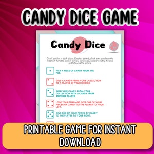 Candy Dice Game, Printable Party Games, Birthday Games Kids Games Fun ...