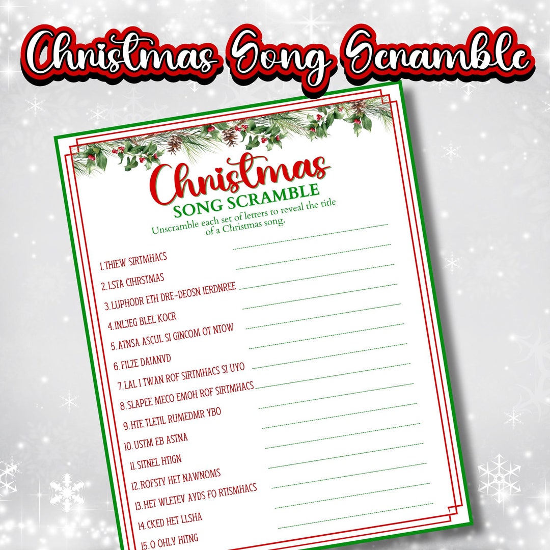 Christmas Song Scramble Game Printable, Christmas Party Game, Christmas ...