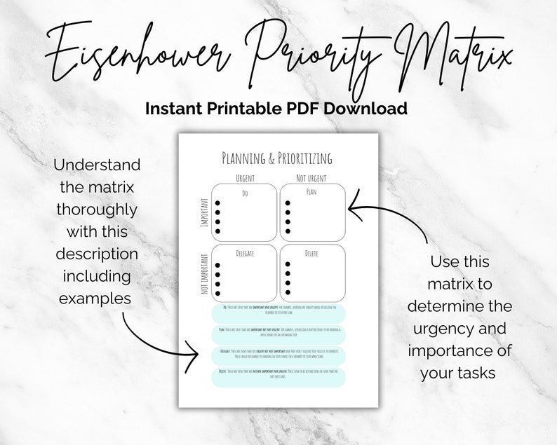 Adhd-friendly Eisenhower Matrix Printable Productivity Planner Time ...