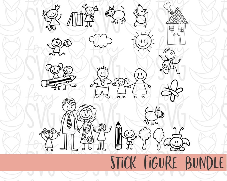 19 PACK Stick Figures Svg File Stick Boy Clipart Stick Girl Png Stick ...