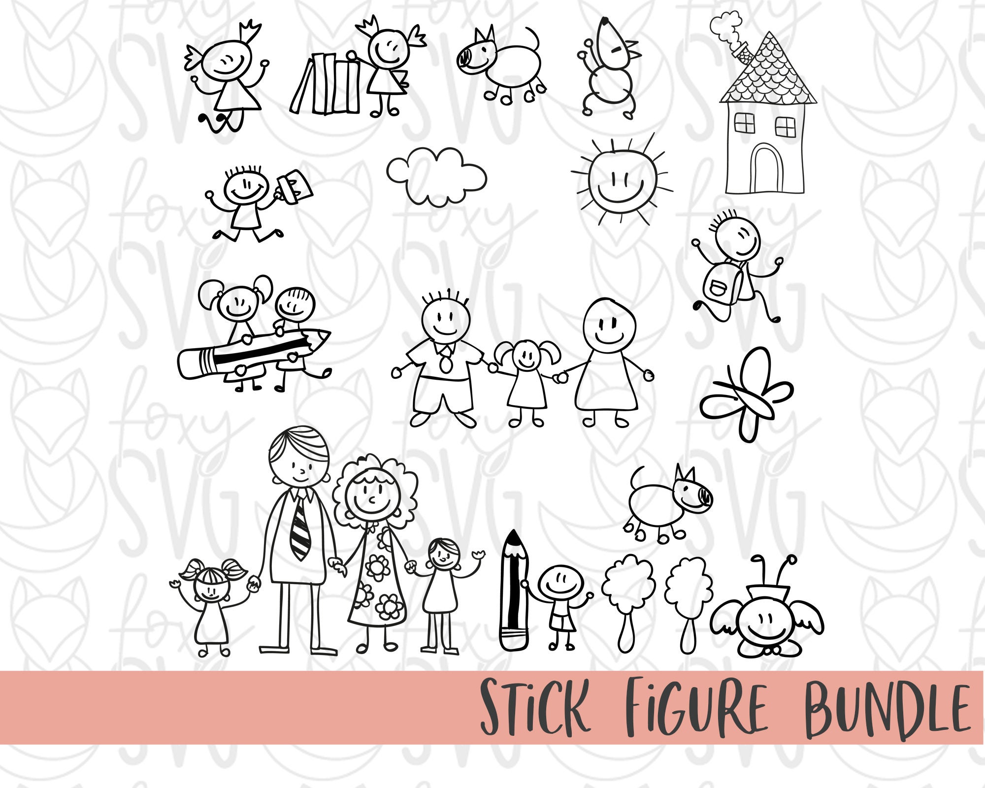 19 PACK Stick Figures Svg File Stick Boy Clipart Stick Girl Png Stick ...