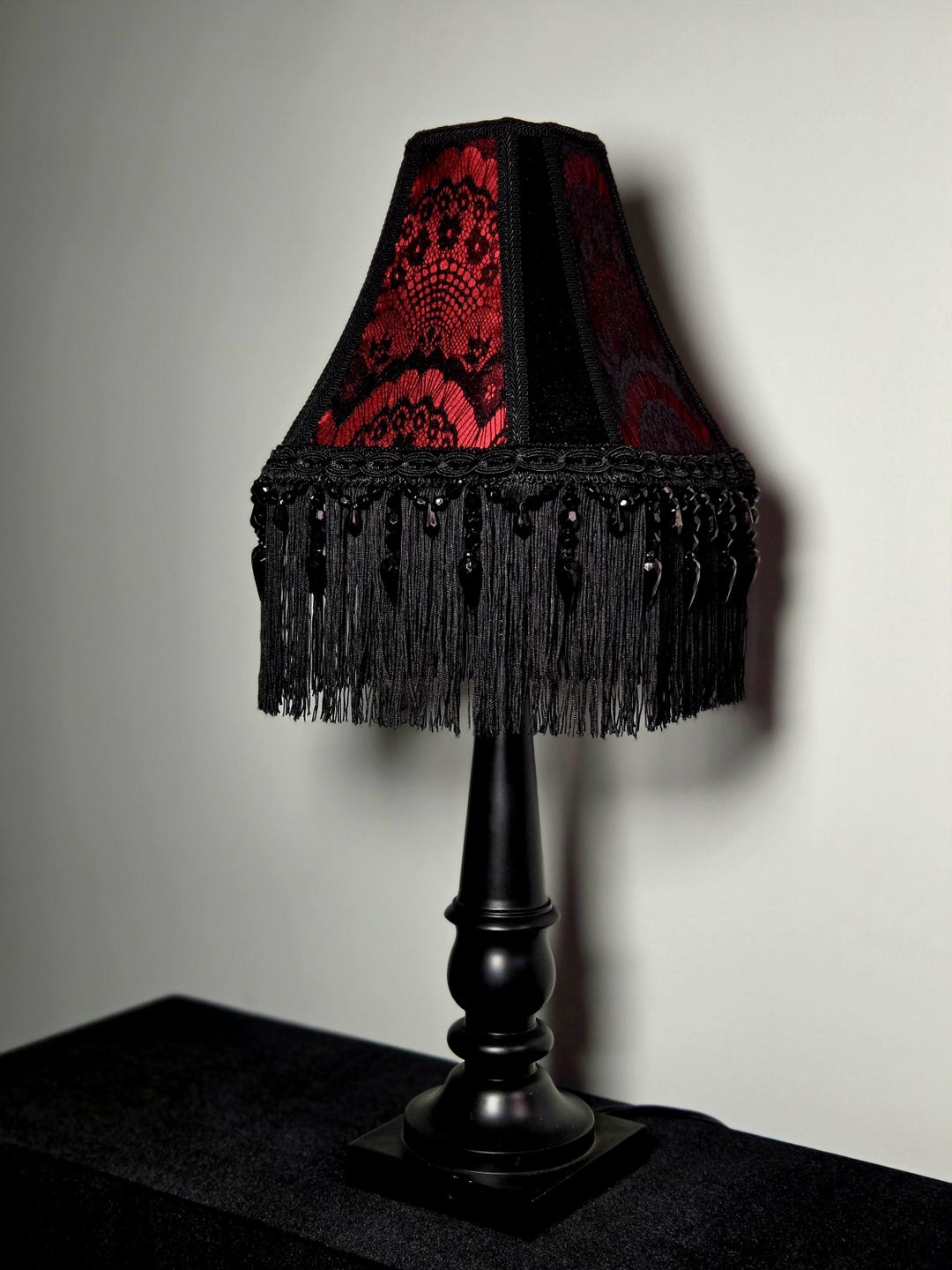 Gothic Victorian Lampshade | Gothic Décor | Vintage | Red | Fringe ...