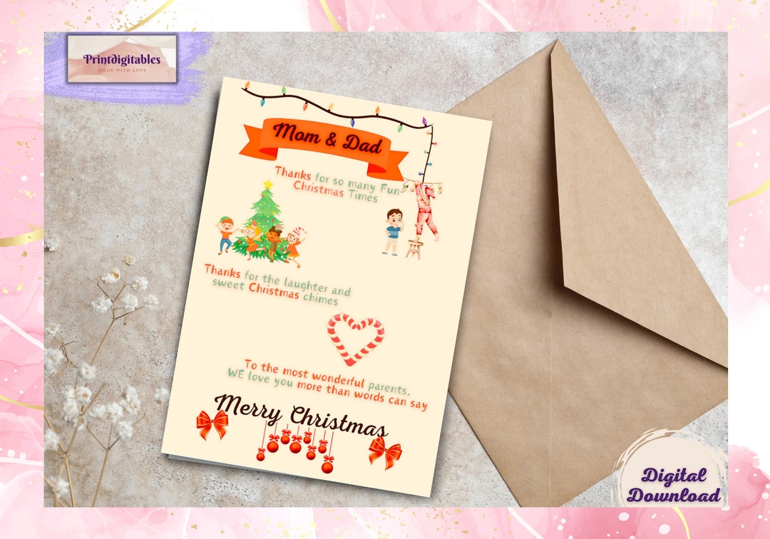 Christmas Card for Parents, Mom and Dad Holiday Card, Printable Season ...