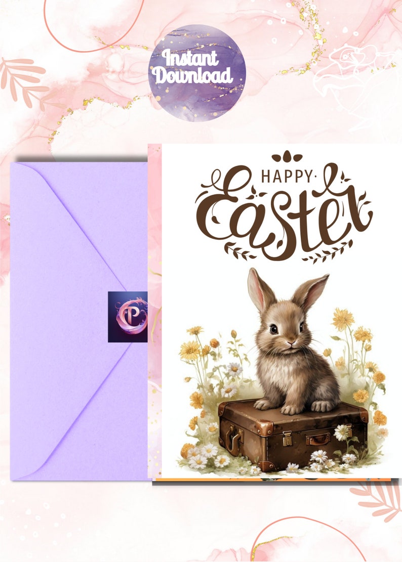 Digital Download Easter Card With Bunny Design, Instant Download 5x7 ...
