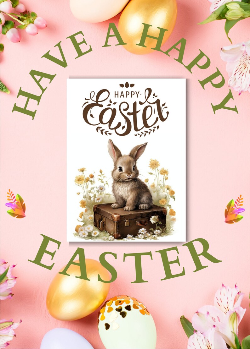 Digital Download Easter Card With Bunny Design, Instant Download 5x7 ...