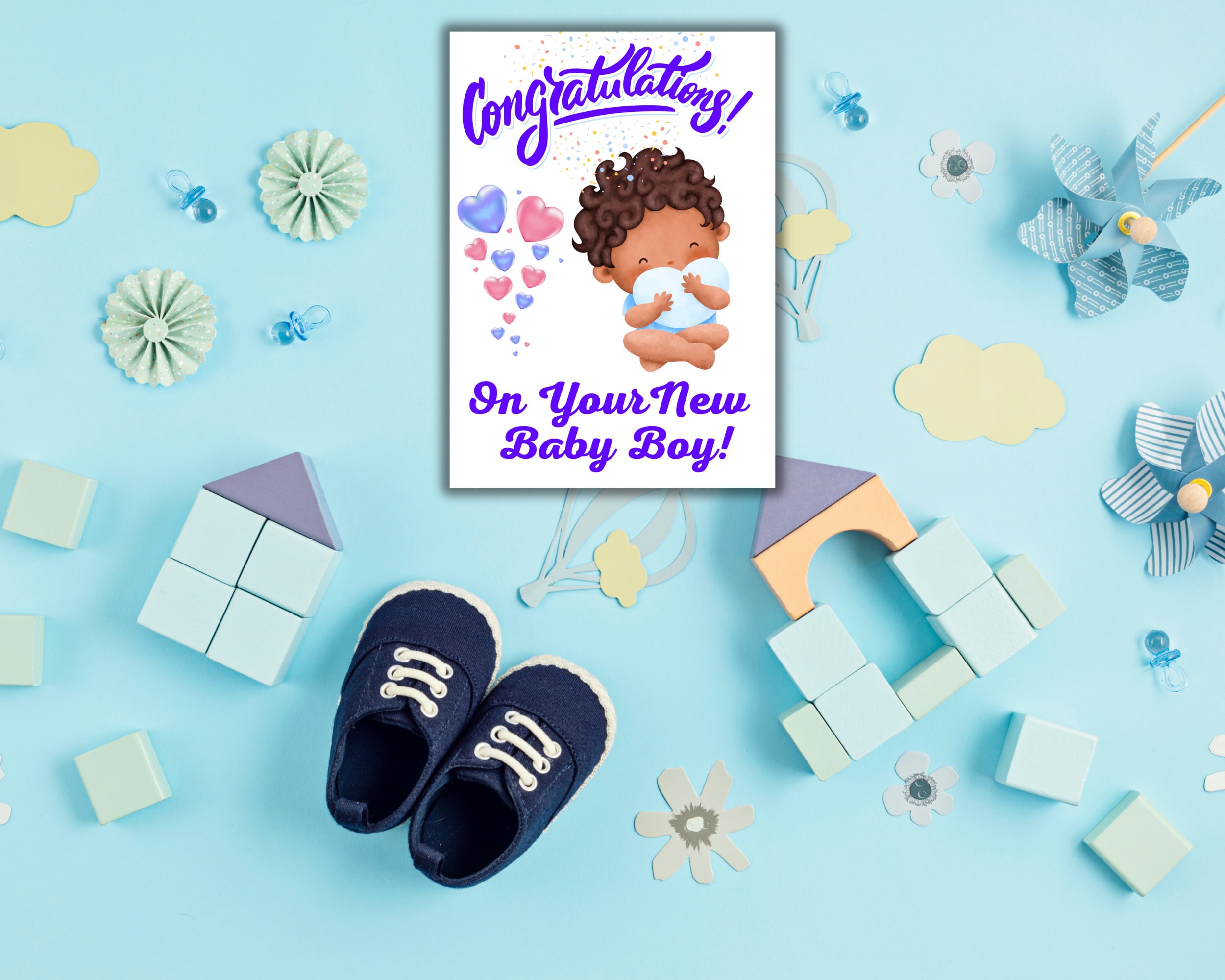 Congratulations Baby Boy 5x7 Greeting Card Newborn Welcome Celebrate ...