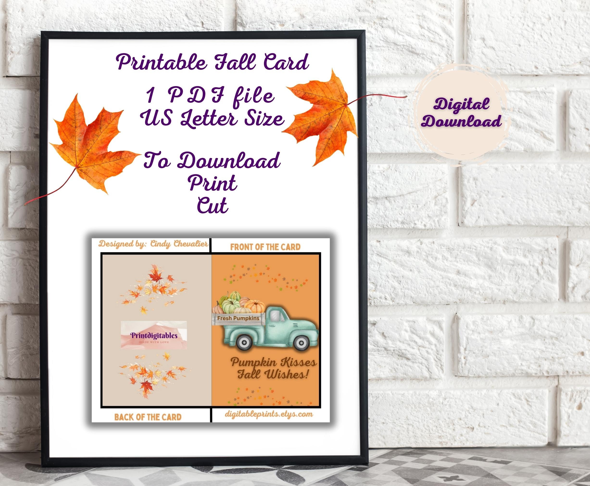 Printable 5x7 Fall Greeting Card, Pumpkins, Fall Wishes, Autumn Wishes ...
