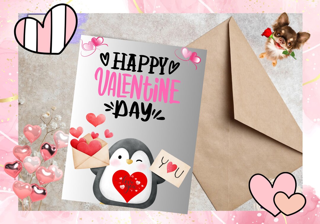Penguin Valentine's Day Card, Printable I Love You Card (digital ...