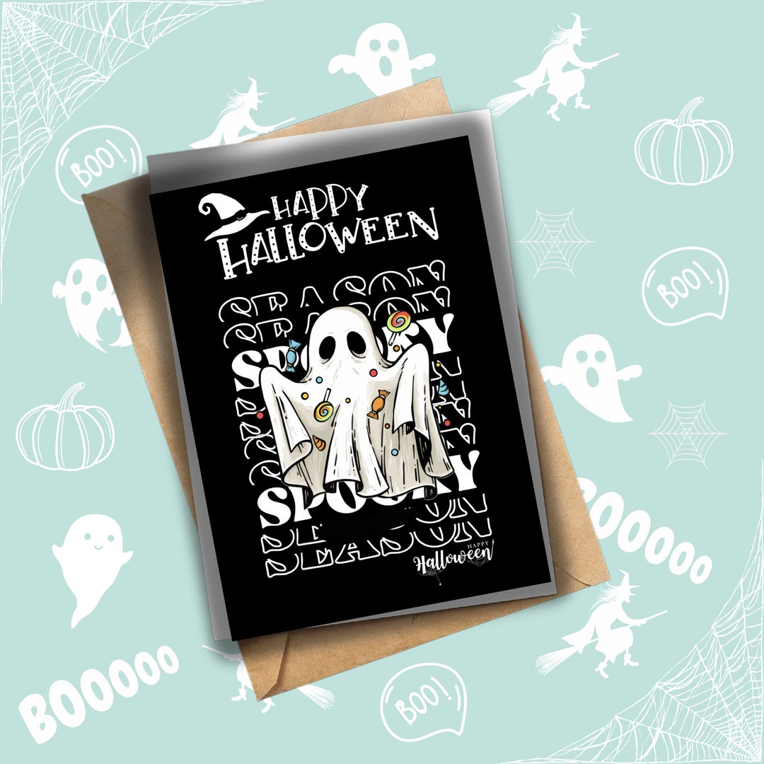 Scary Ghost Halloween Greeting Card, Downloadable 5x7 Design, Halloween ...