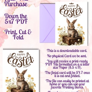 Digital Download Easter Card With Bunny Design, Instant Download 5x7 ...