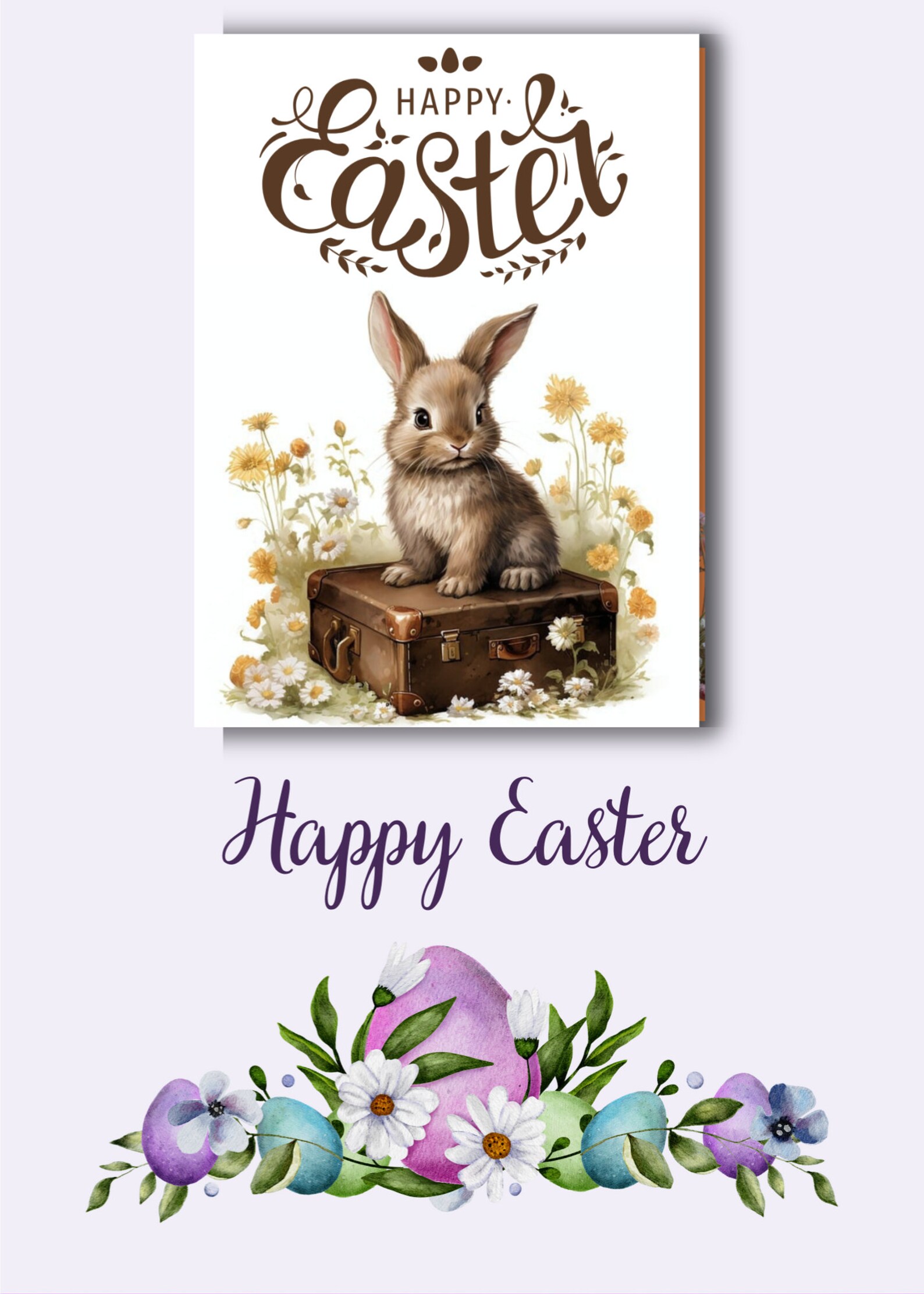 Digital Download Easter Card With Bunny Design, Instant Download 5x7 ...