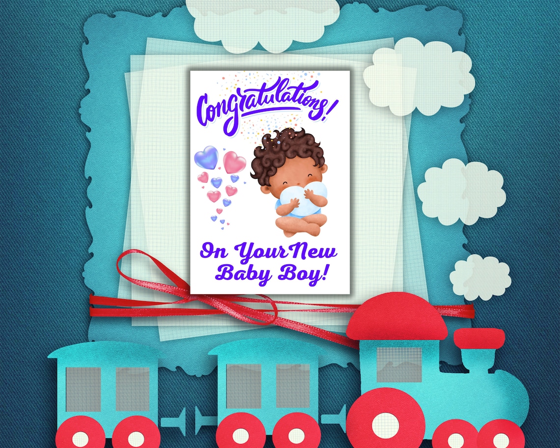 Congratulations Baby Boy 5x7 Greeting Card Newborn Welcome Celebrate ...