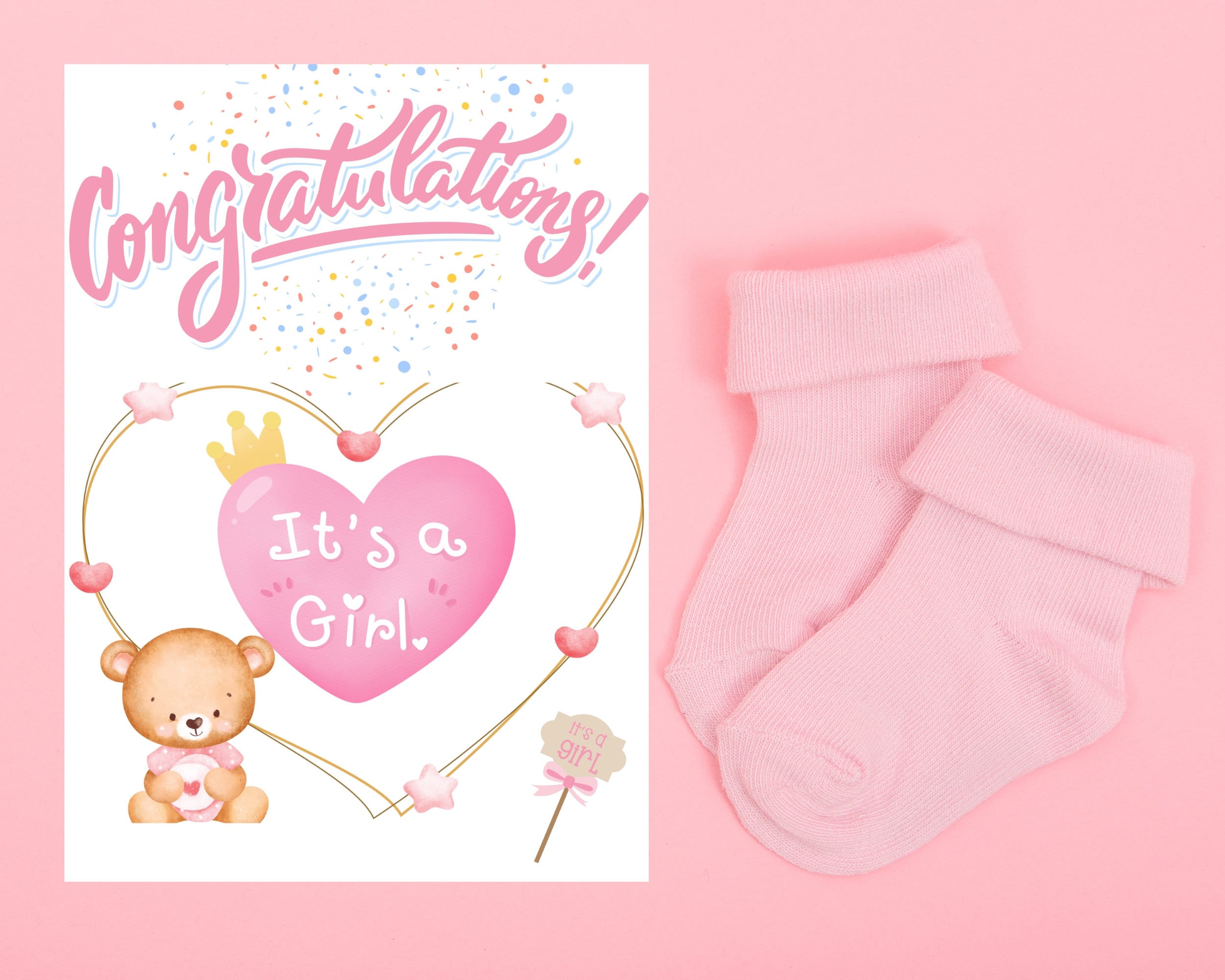 Congratulations Baby Girl 5x7 Greeting Card Newborn Welcome Celebrate ...