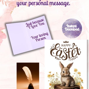 Digital Download Easter Card With Bunny Design, Instant Download 5x7 ...