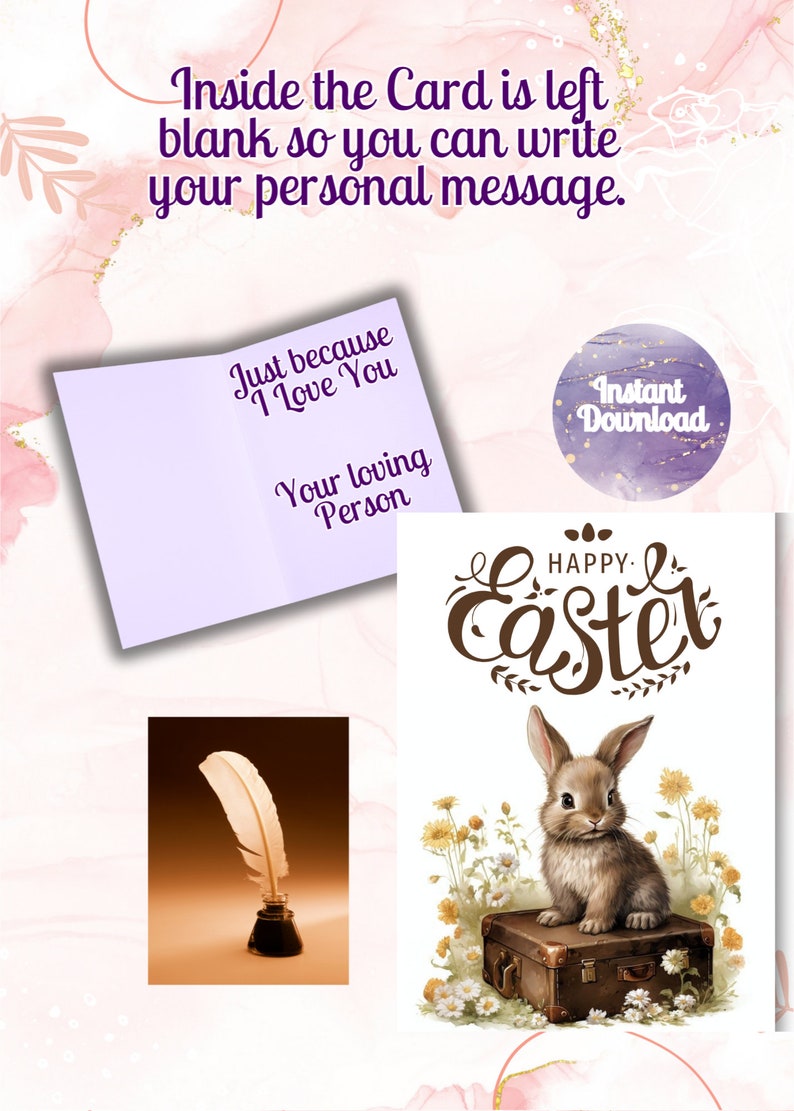 Digital Download Easter Card With Bunny Design, Instant Download 5x7 ...