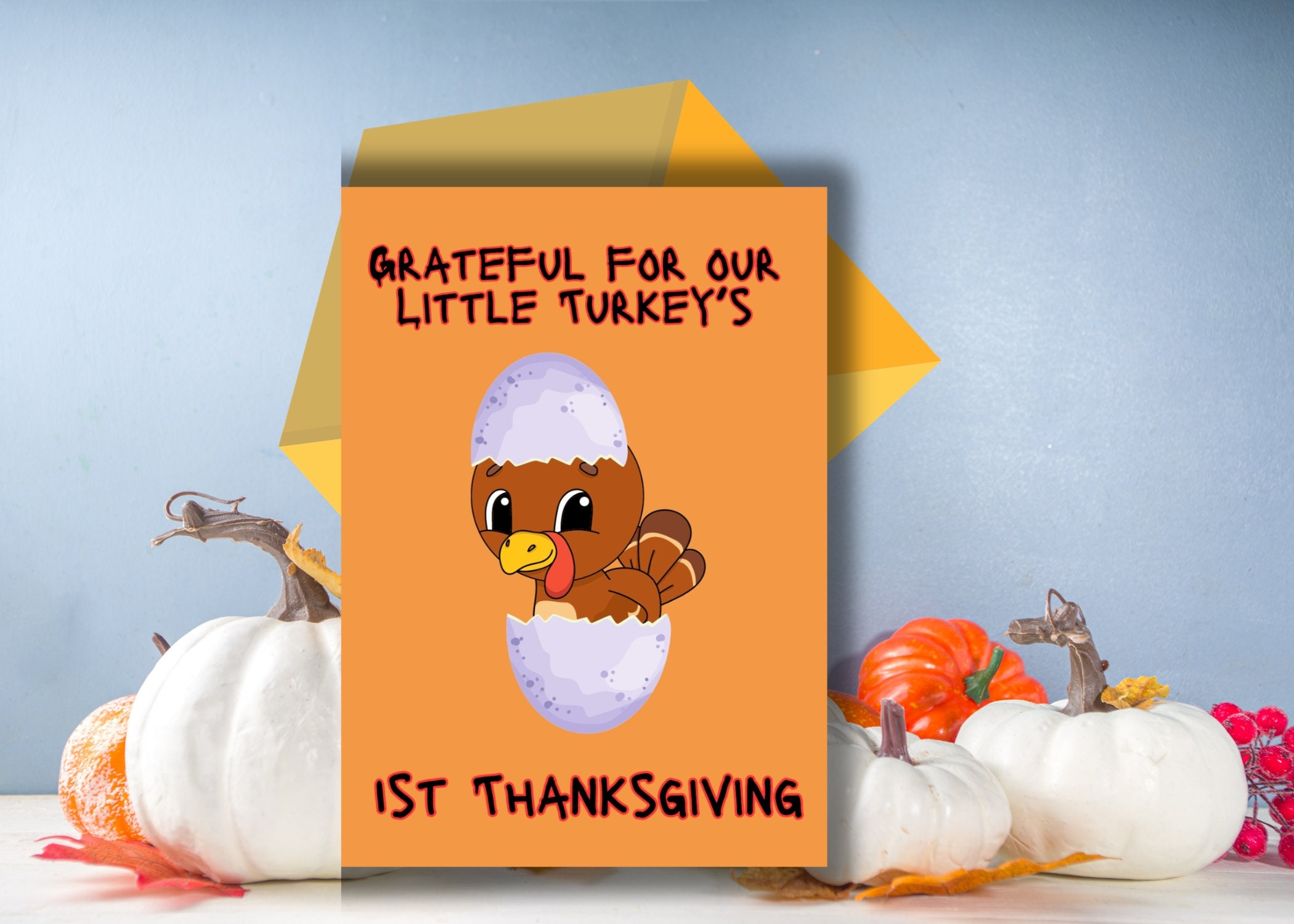 Cute Turkey Thanksgiving Greeting Card, Thankful Card - Etsy