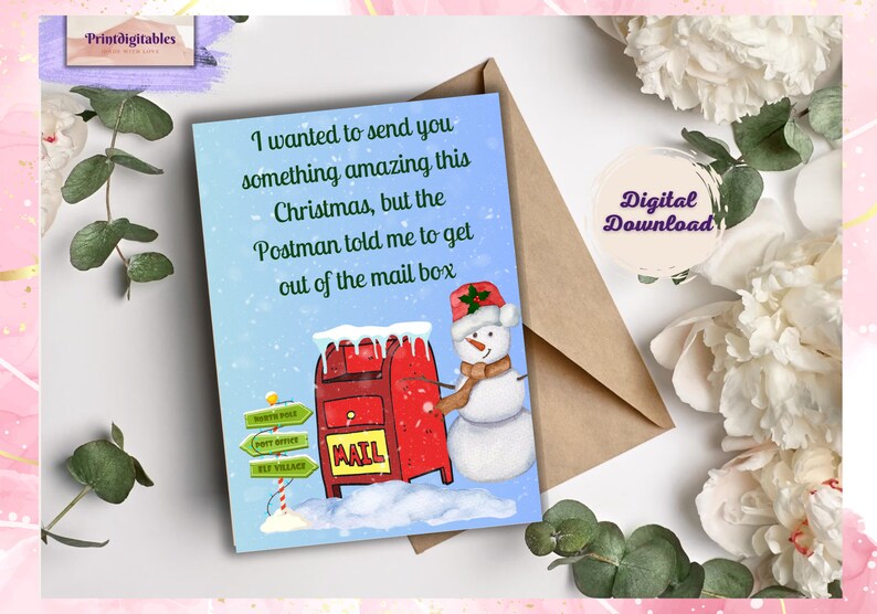 Funny Christmas Card Pun, Postman Mailbox Humor (digital Download) - Etsy