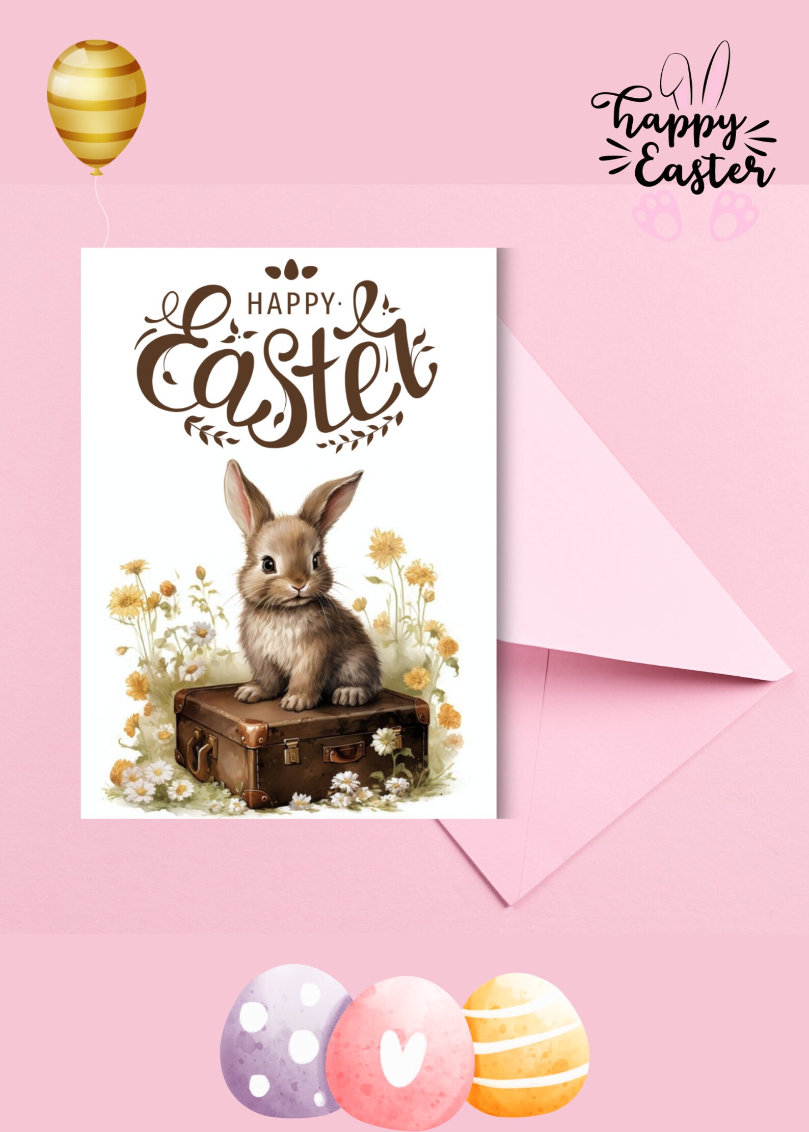 Digital Download Easter Card With Bunny Design, Instant Download 5x7 ...