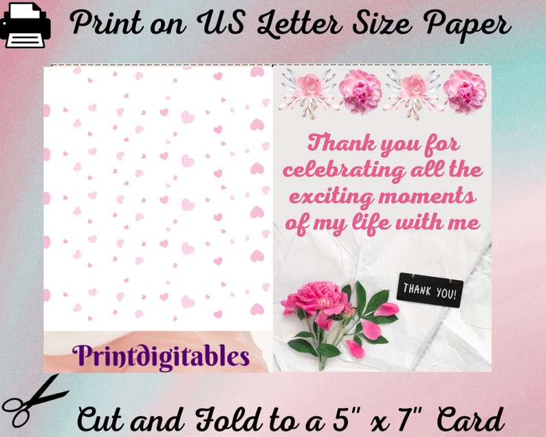 Thank You Greeting Card Printable 5x7, Thanks so Much, Thank You Gift ...