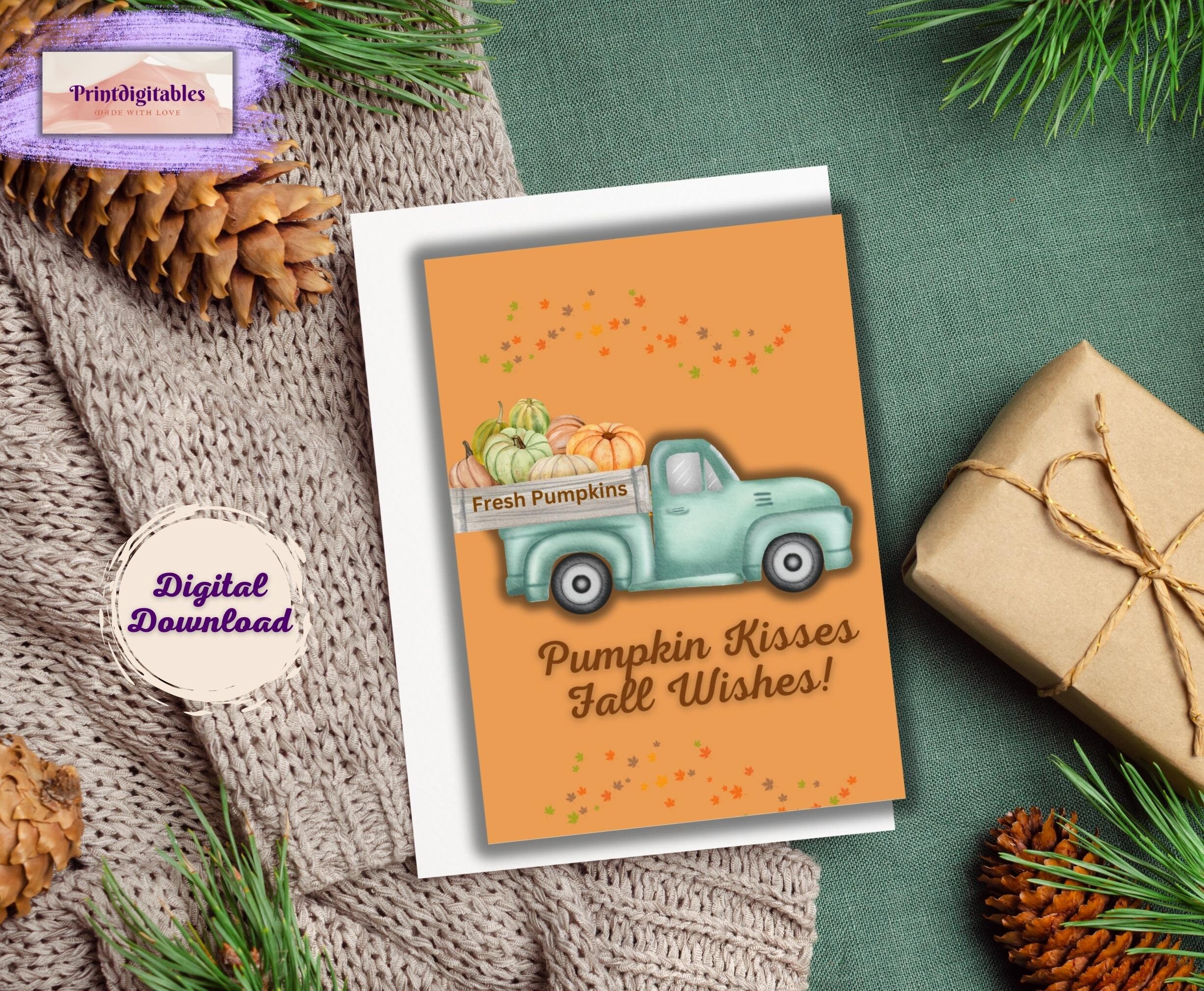 Printable 5x7 Fall Greeting Card, Pumpkins, Fall Wishes, Autumn Wishes ...