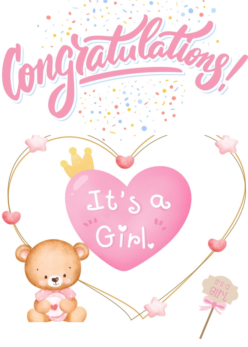 Congratulations Baby Girl 5x7 Greeting Card Newborn Welcome Celebrate ...