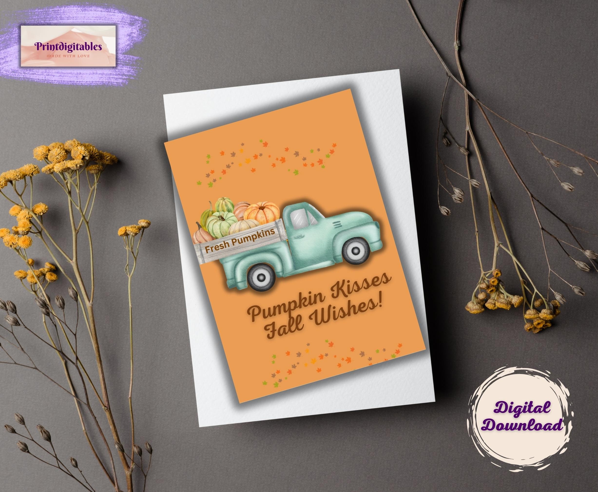 Printable 5x7 Fall Greeting Card, Pumpkins, Fall Wishes, Autumn Wishes ...