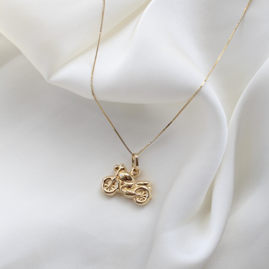 14K Solid Gold Motorcycle Necklace 14K Solid Gold Motorcycle Pendant - Etsy
