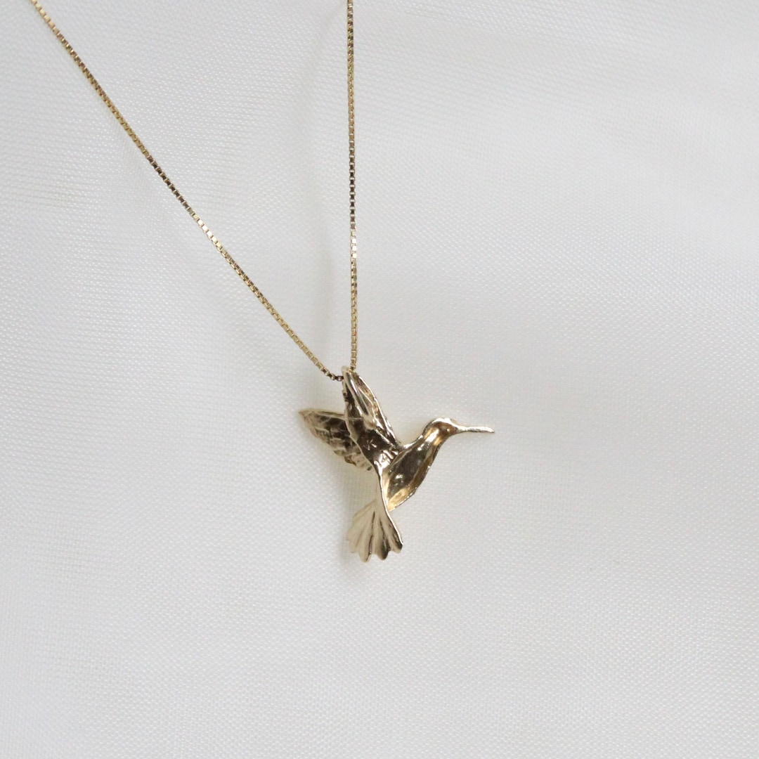 Humming Bird Pendent Necklace, 14k Solid Yellow Gold Dainty Bird ...