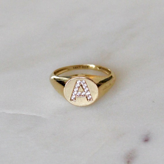 Initial Signet Ring 14k Gold Initial Signet Ring Initial | Etsy