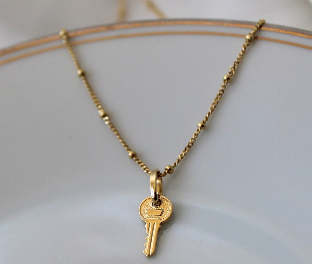 Small Key Pendant, Dainty Key Necklace, Tiny 14k Yellow Gold Key ...