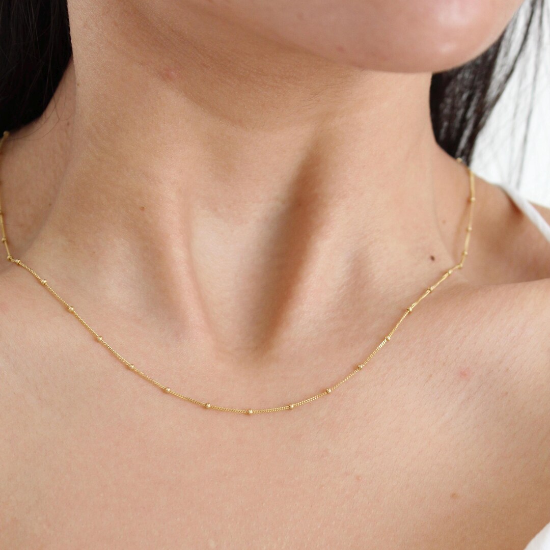 14K Solid Gold Necklace, 14k Solid Gold Necklace, Tiny Gold Chain ...