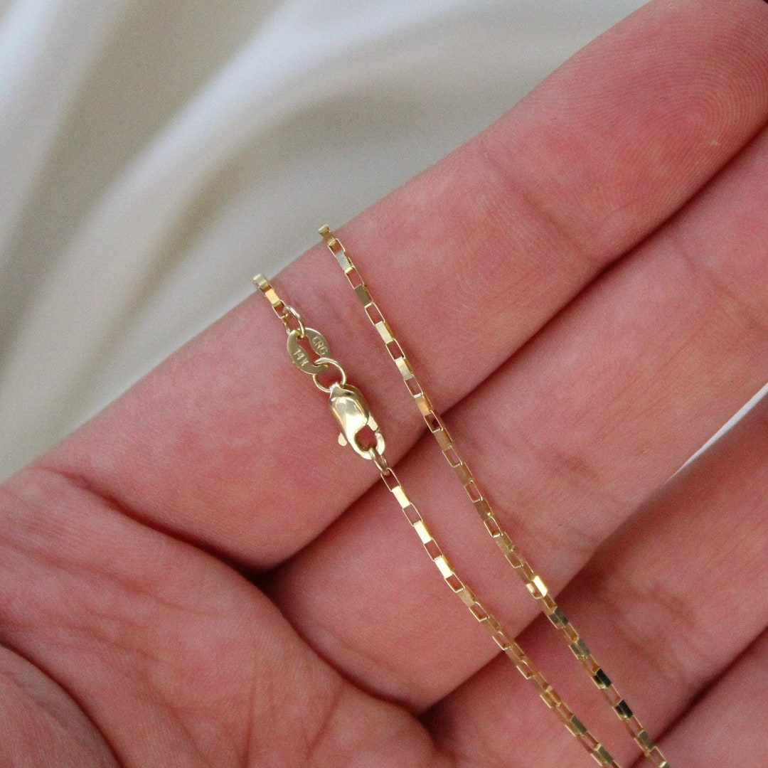 14K Solid Gold Box Chain, 14K Solid Yellow Gold Box Open Link Chain ...