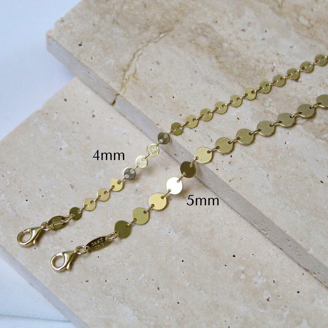 Solid 14K Gold Mirror Disk Chain, 4mm Mirror Chain, 5MM Unique Mirror ...
