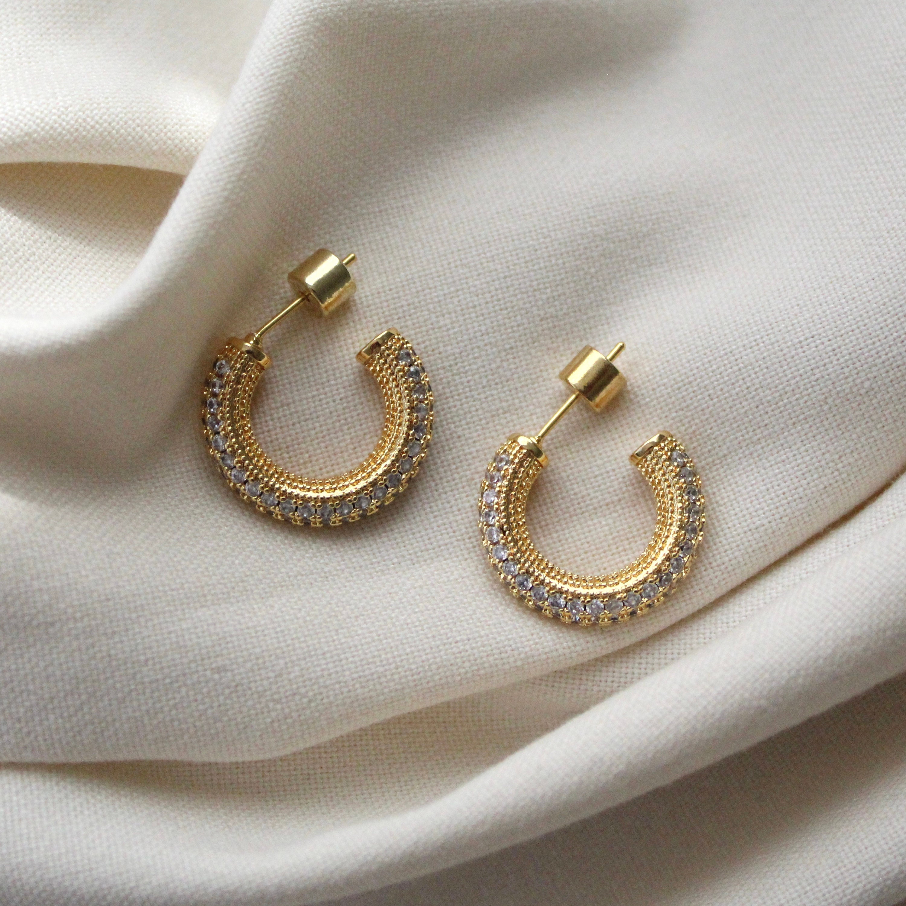Gold Pave Diamond Hoops Mini Hoops With CZ Mini Gold Hoops - Etsy