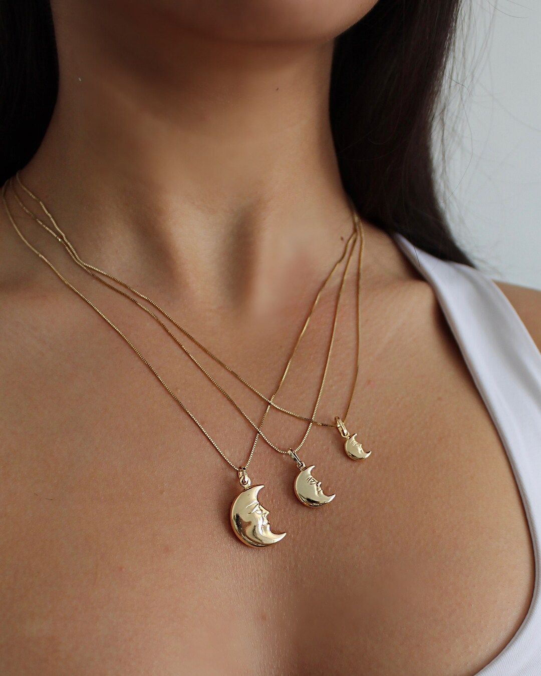 14K Gold Half Moon Necklace - Crescent Moon Necklace - Celestial Moon ...