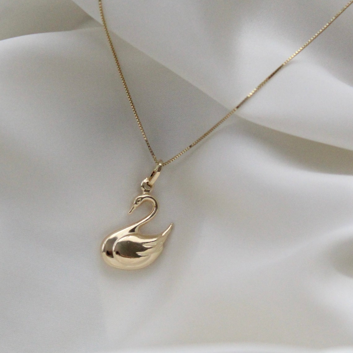 14k Solid Gold Swan Necklace, 14k Solid Gold Swan Pendant With Box ...