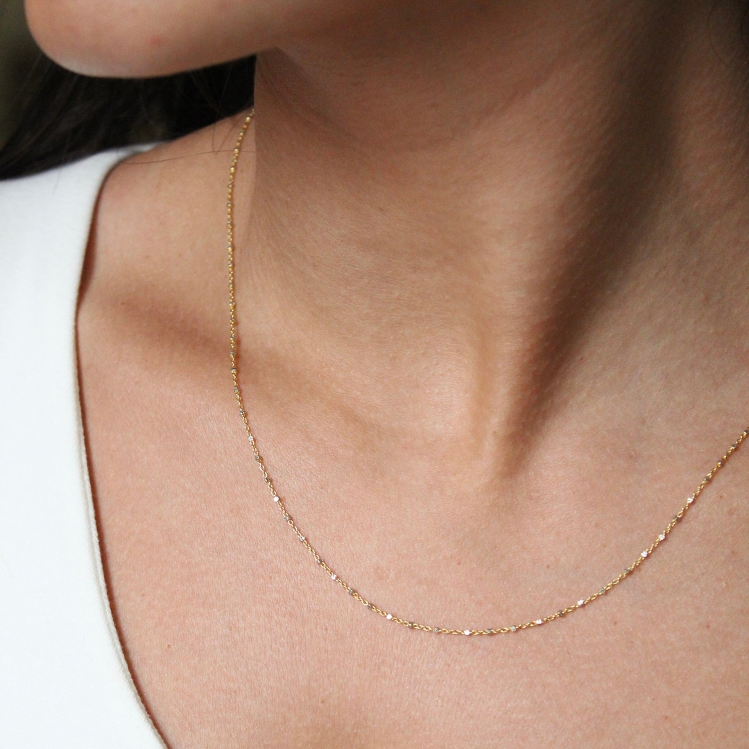 Solid 14k Gold Ball Chain Necklace - Dainty Bead Chain - Solid Gold ...