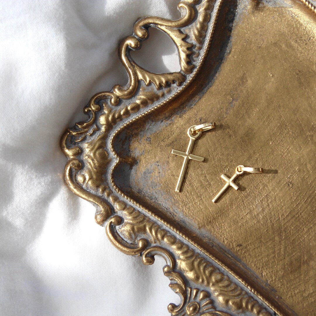 14K Gold Cross Pendant, Simple Gold Cross Pendant, Small Gold Cross ...