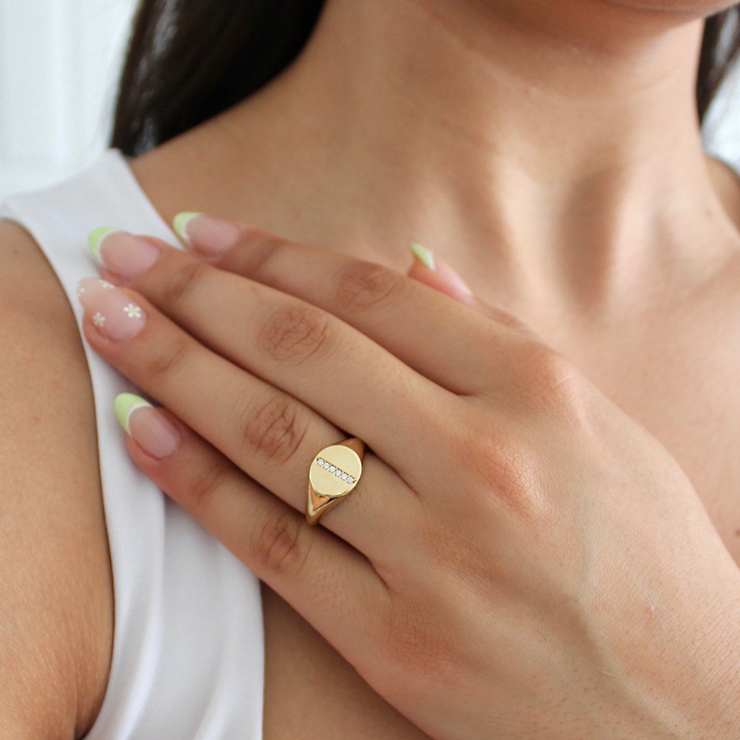 14K Round Signet Ring 14k Gold Signet Ring Gold Pinky Ring 14K Gold ...