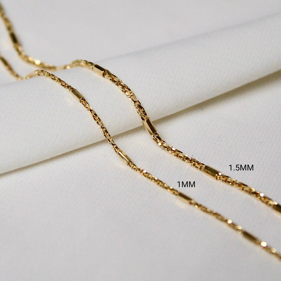 Solid 14K Gold Box Chain Necklace - Delicate Dainty Yellow Gold Layered ...