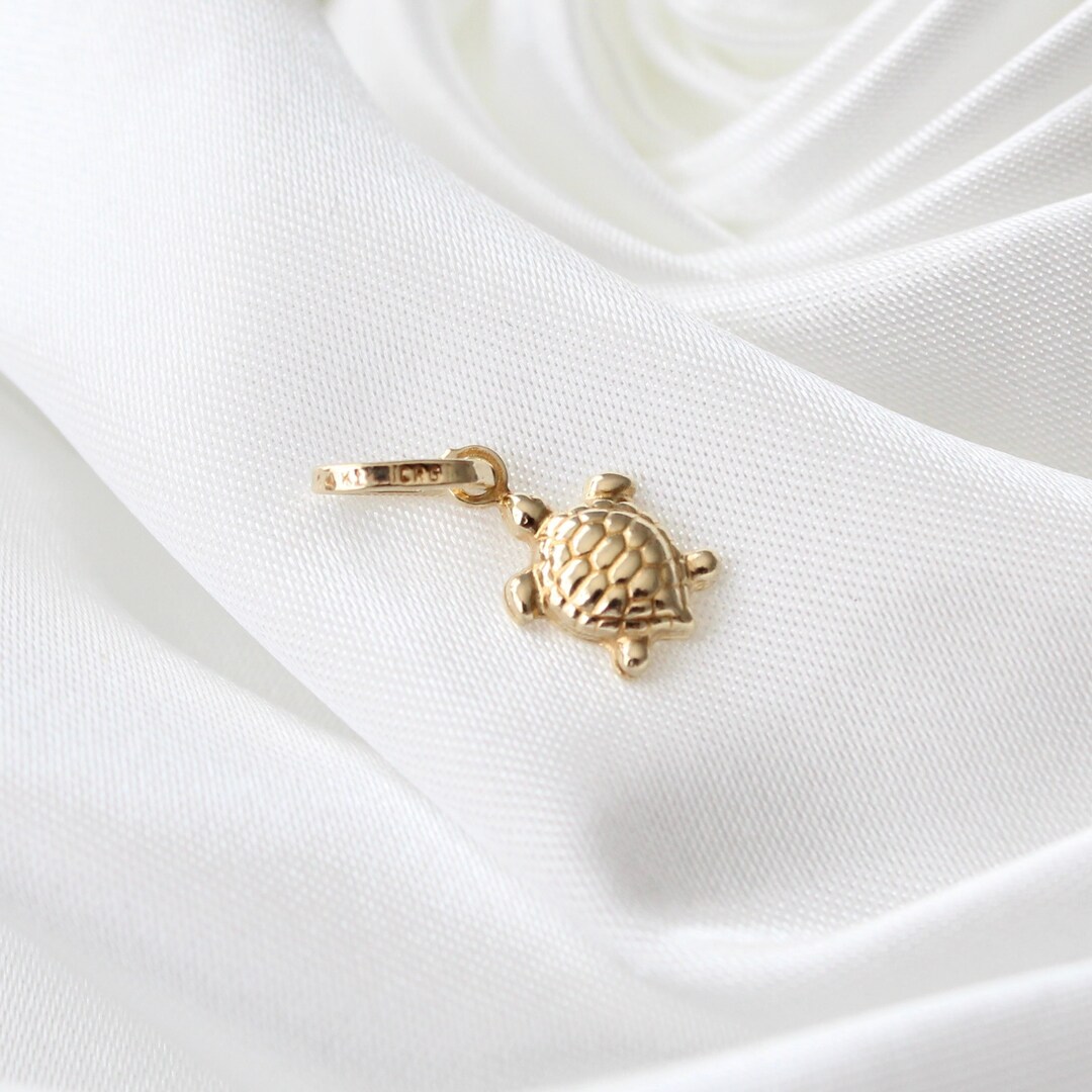 14k Gold Turtle Necklace Charm, Sea Turtle Jewelry, 14K Gold Turtle ...