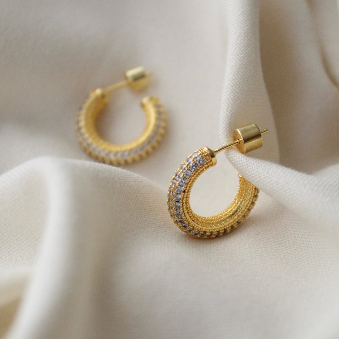 Gold Pave Diamond Hoops • Mini Hoops With CZ • Mini Gold Hoops • Gift ...