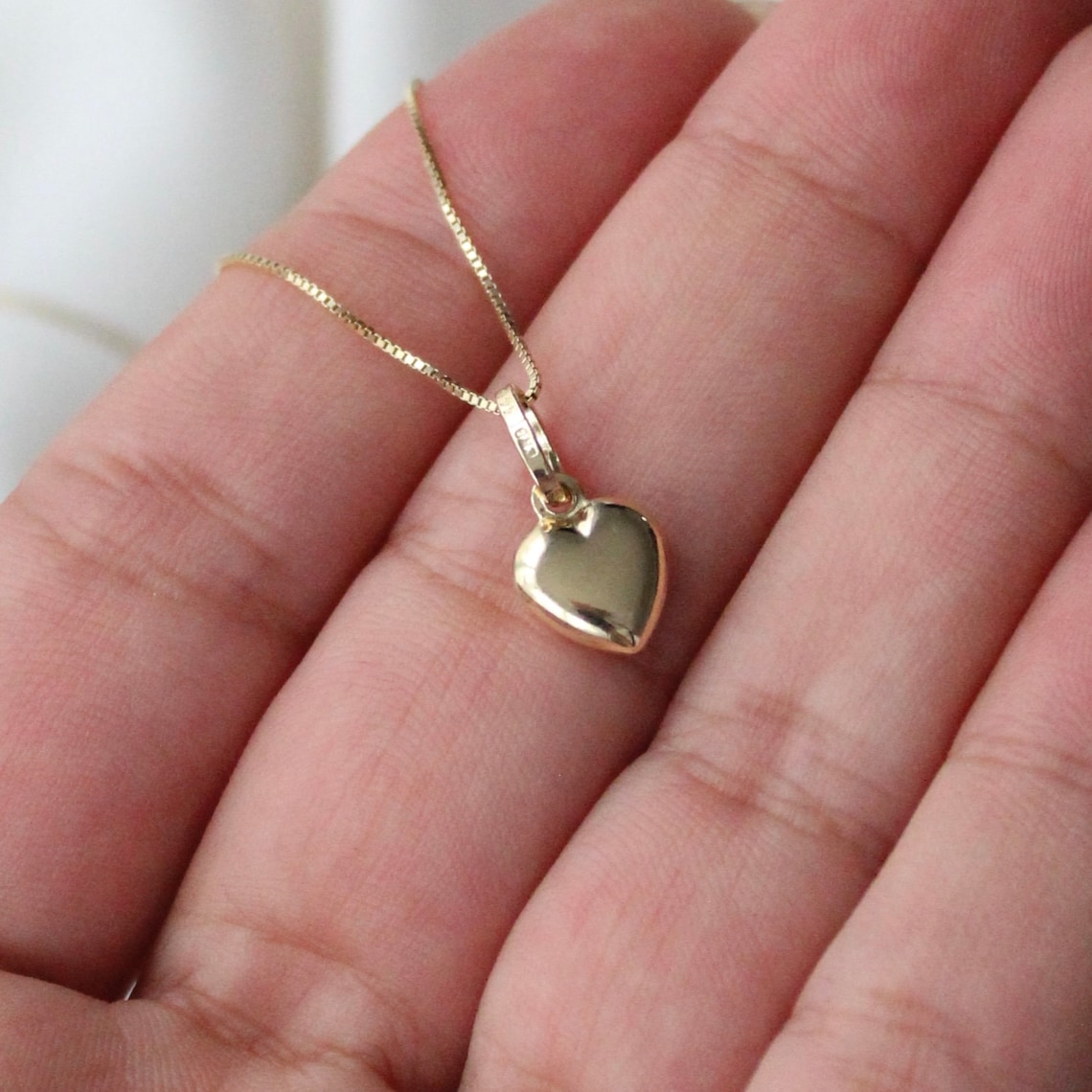 14k Solid Gold Heart Pendant Small Puffy Heart Necklace 14k - Etsy