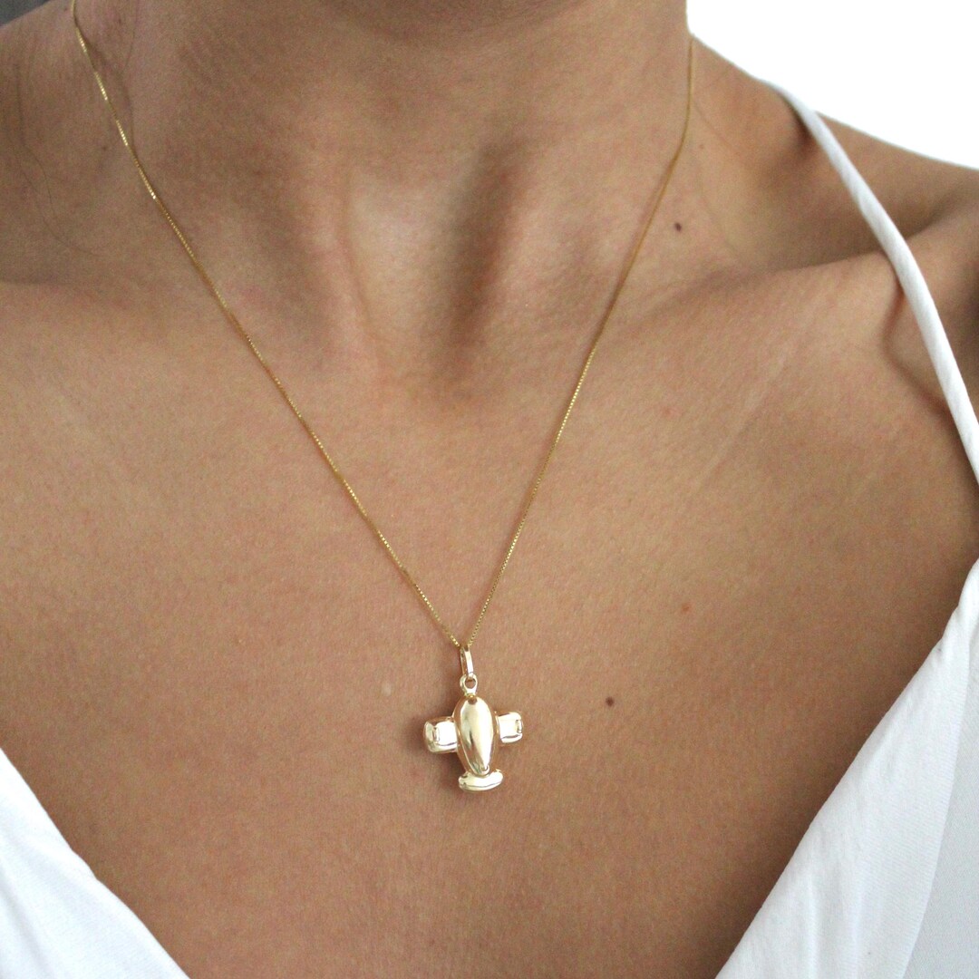 14K Solid Gold Airplane Necklace, Gold Plane Necklace - Travel Lover ...